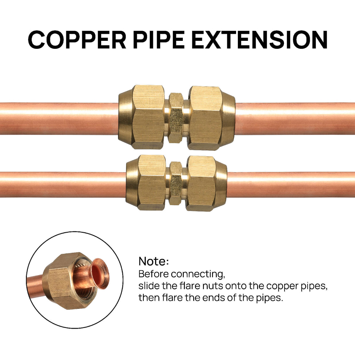TURBRO Copper Pipe Connectors – Durable Brass Tube Couplers (2 Pieces)