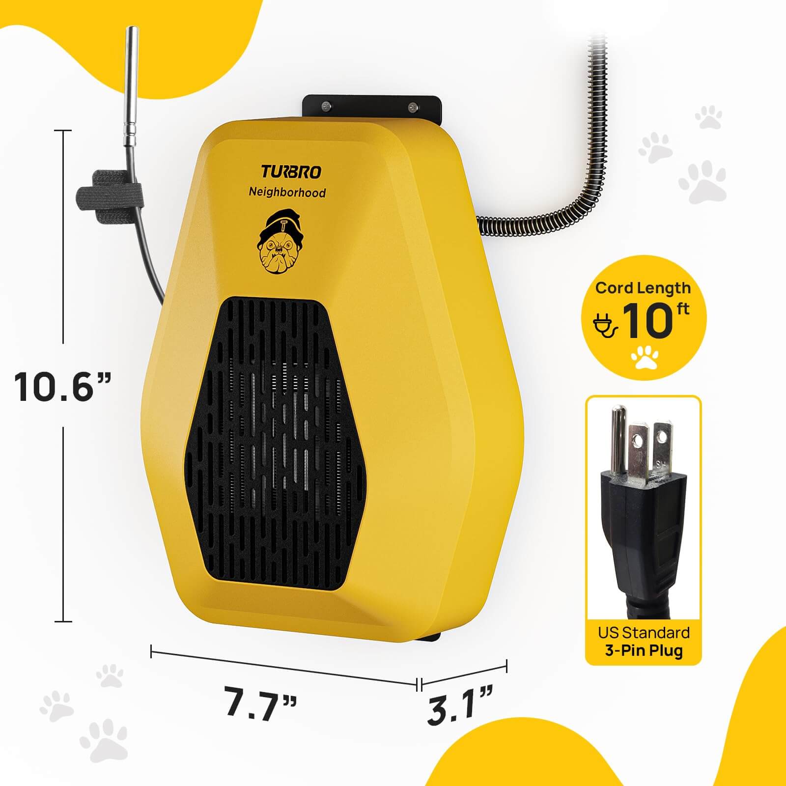 TURBRO 800W Dog House Heater: Wall mount, 10ft anti-bite cord ...