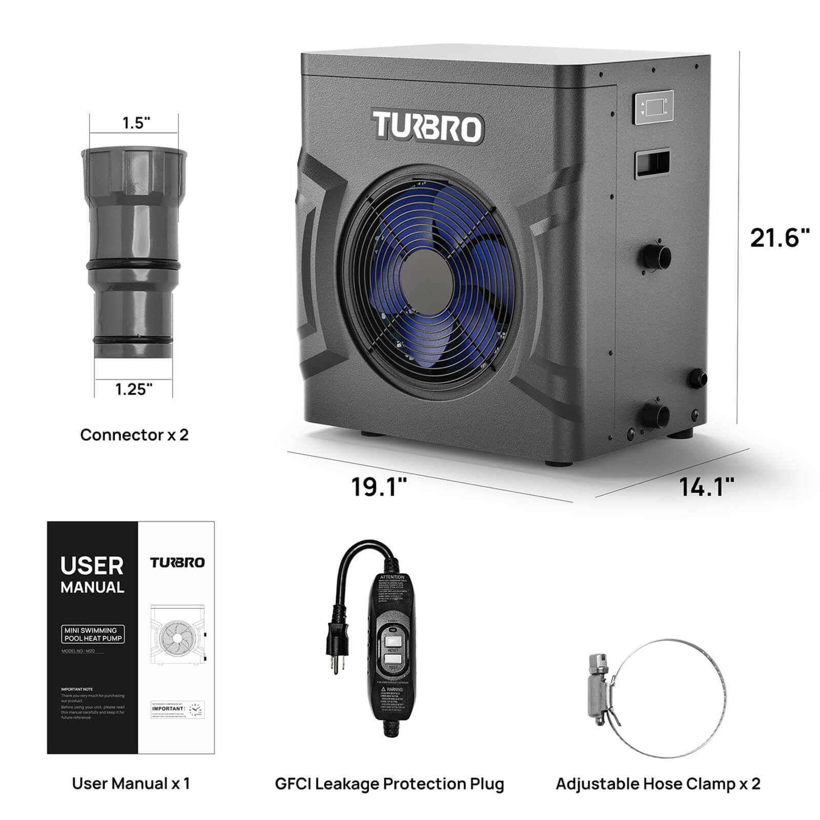 TURBRO 20,000 BTU Swimming Pool Heat Pump for Above and In Ground Pools ...