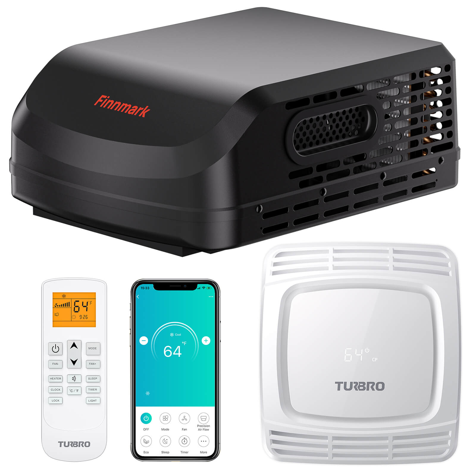 TURBRO RV AC: 15,000 BTU Cooling, 1,500W Heating, WiFi & Remote Control