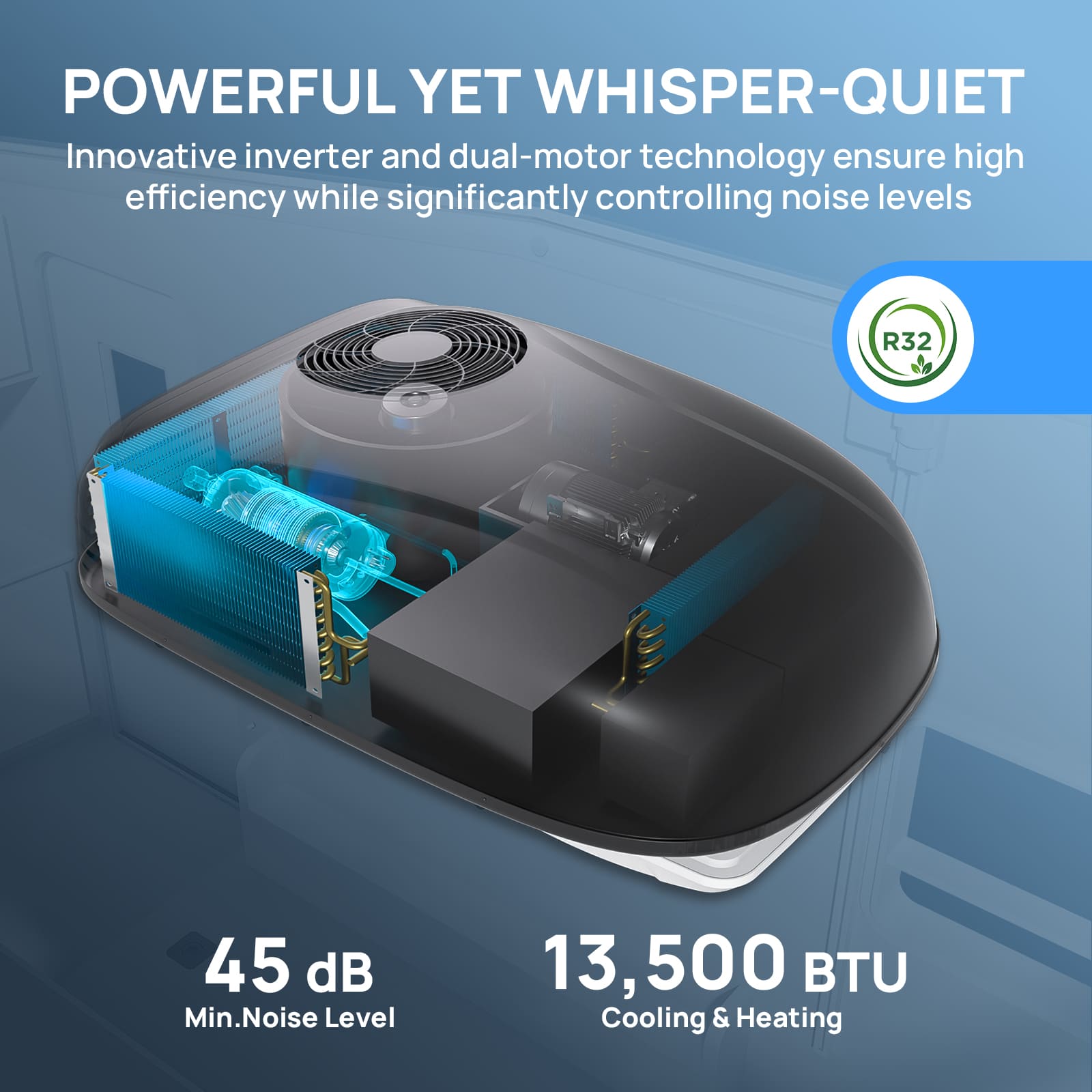 TURBRO Inverter RV AC with Heat Pump, 13,500 BTU, Quiet, Remote/WiFi ...