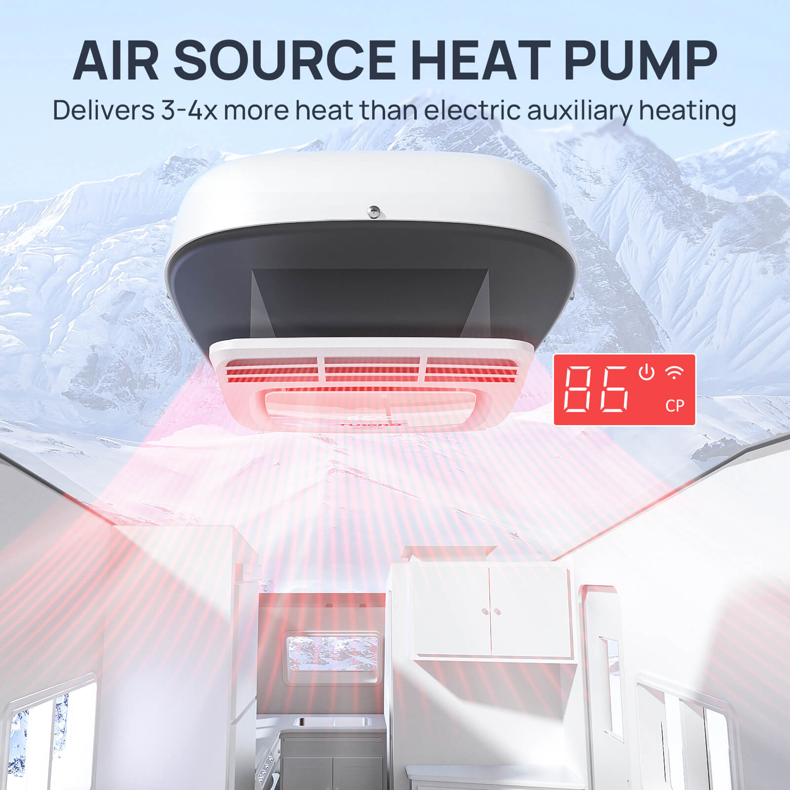 TURBRO Inverter RV AC with Heat Pump, 13,500 BTU, Quiet, Remote/WiFi-Controlled