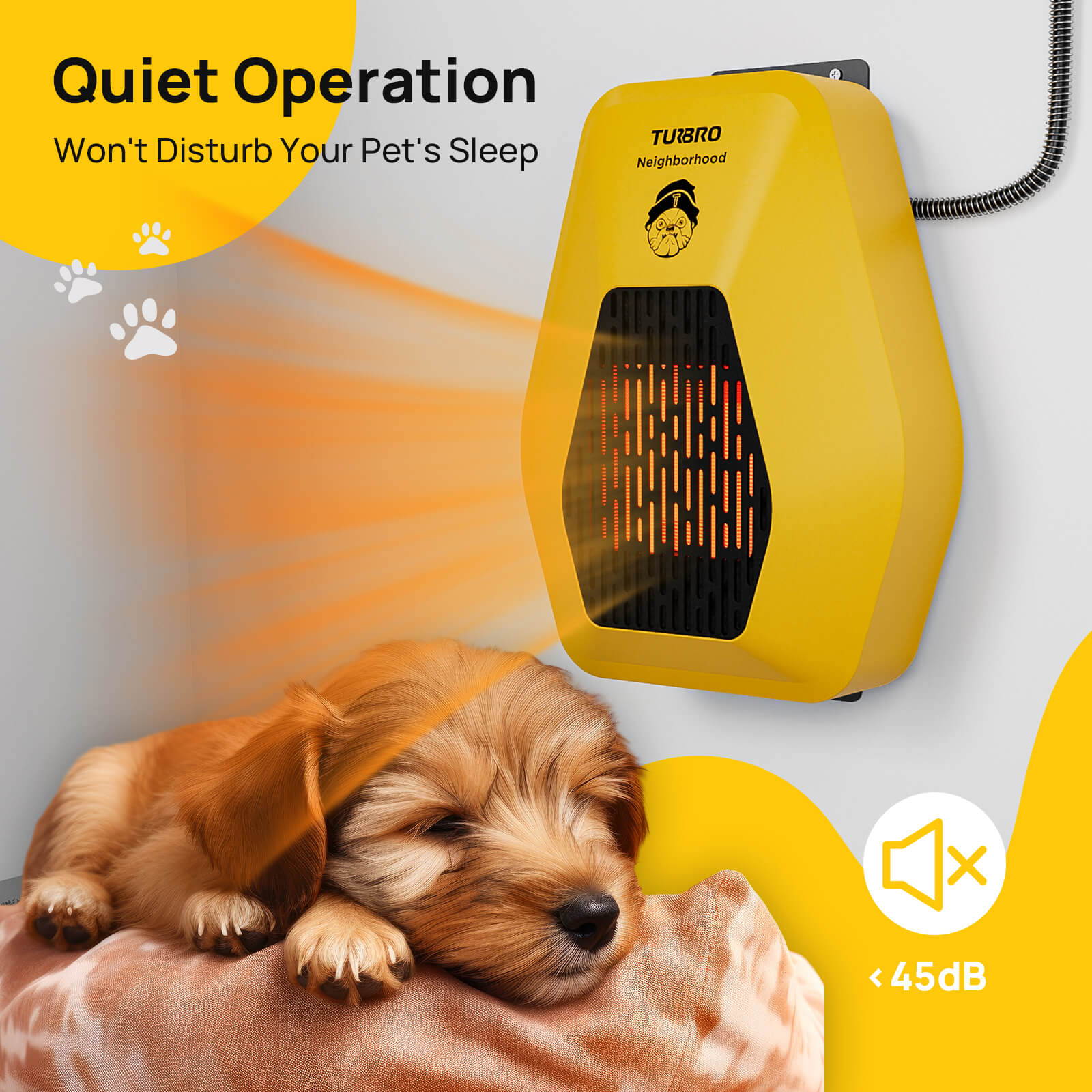 TURBRO 800W Dog House Heater: Wall mount, 10ft anti-bite cord ...
