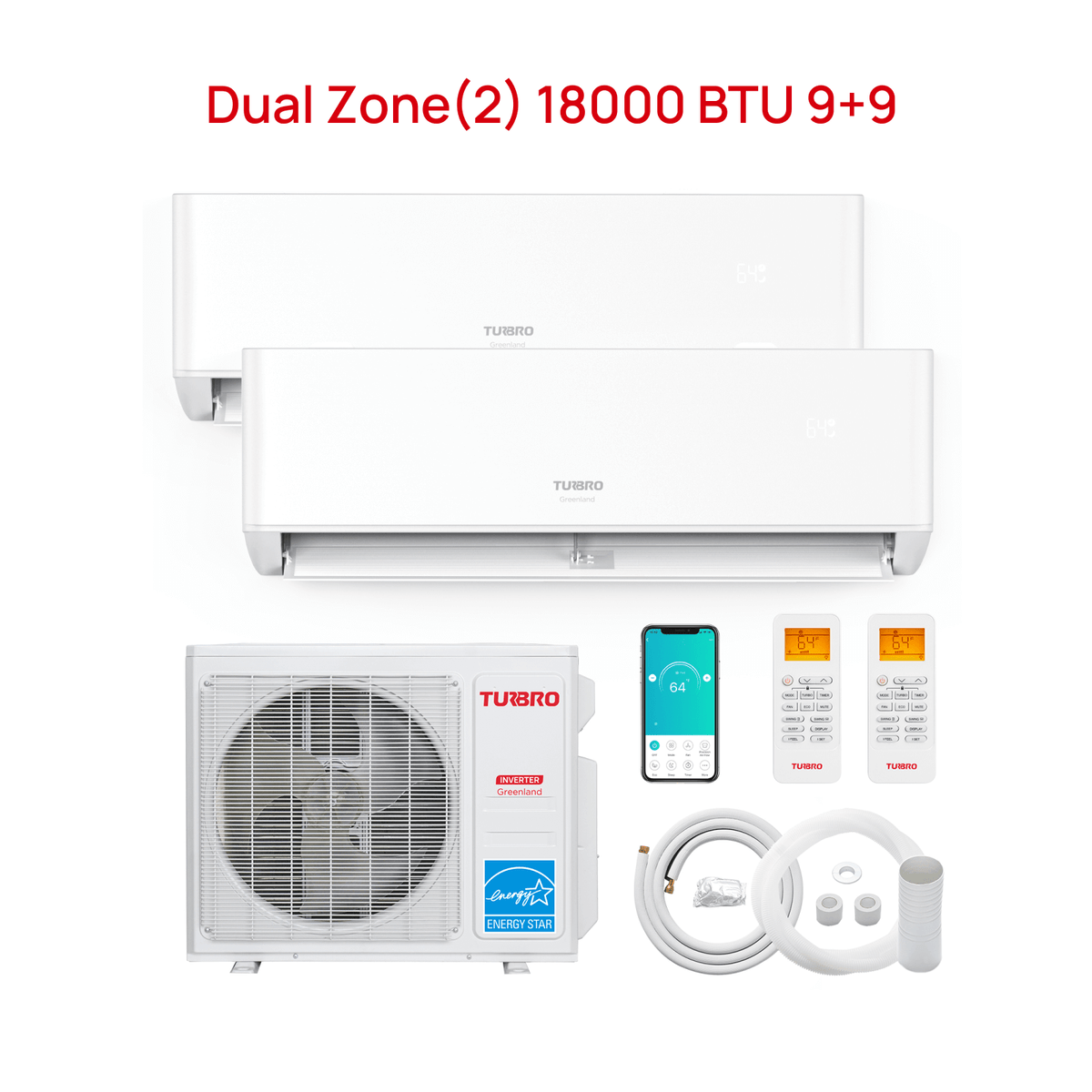 Greenland 18,000 BTU Dual Zone(2) Mini Split Air Conditioner with Heat ...