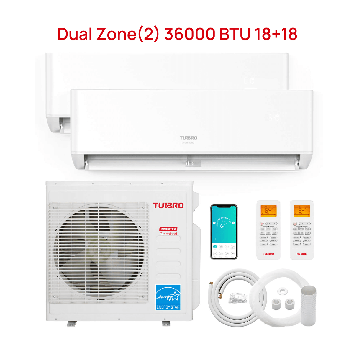 Greenland 36,000 BTU Dual Zone(2) Mini Split Air Conditioner with Heat ...