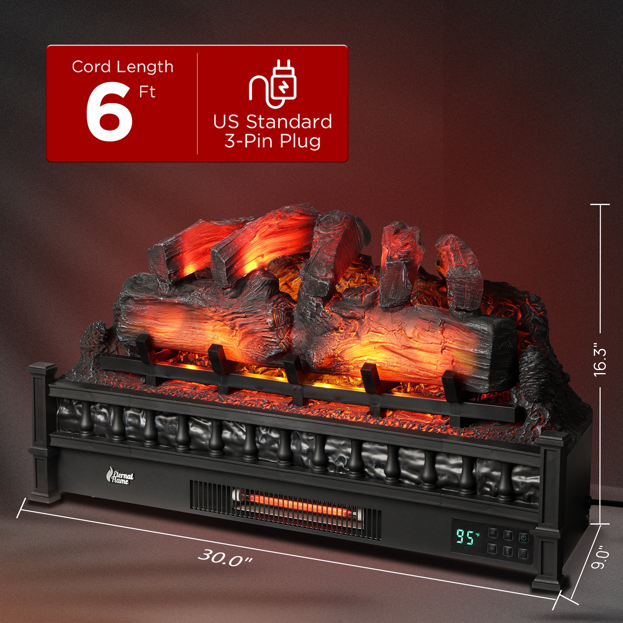 TURBRO Eternal Flame EF30-PB Electric Fireplace Insert Logs Heater ...