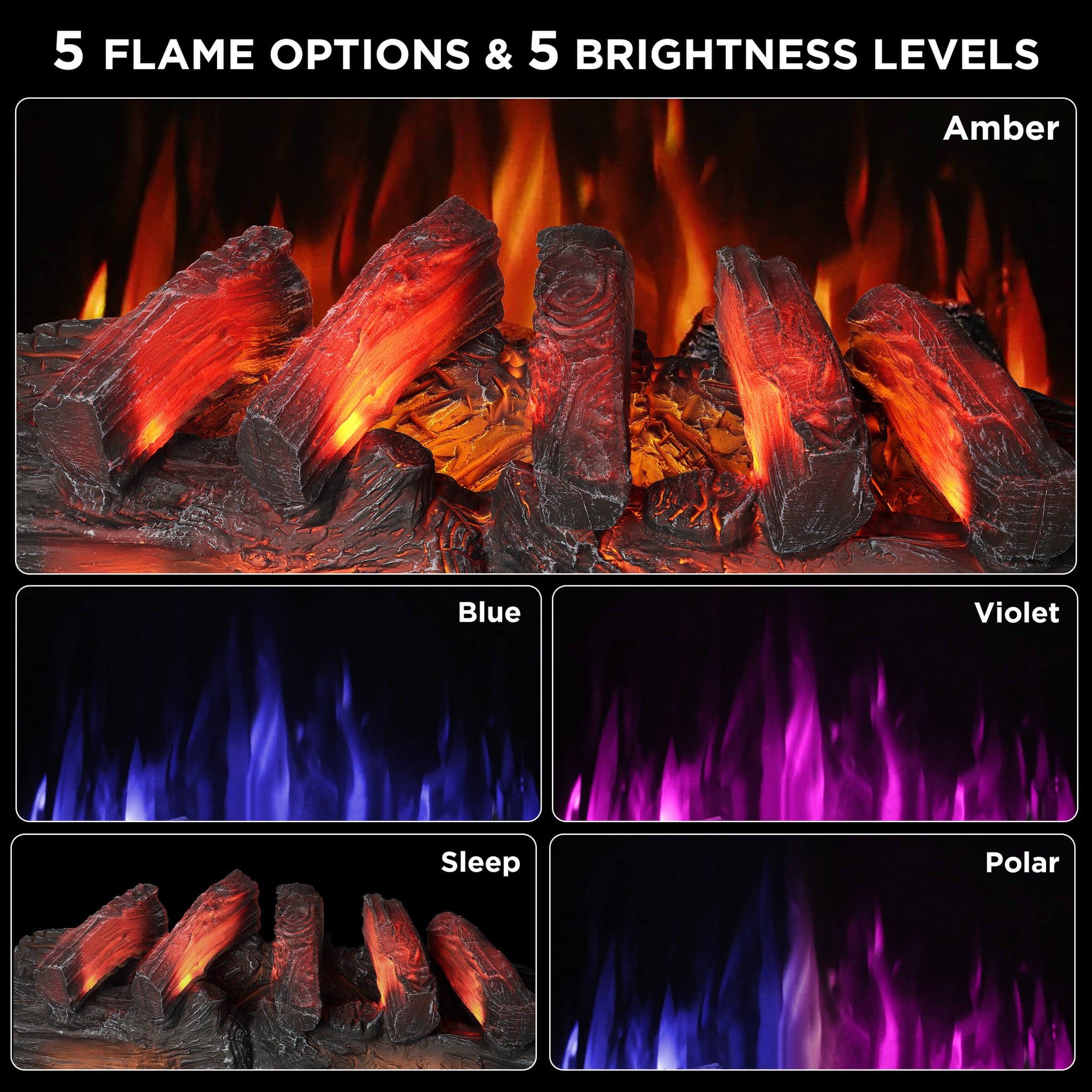 TURBRO Eternal Flame EF30-PB Electric Fireplace Insert Logs Heater ...