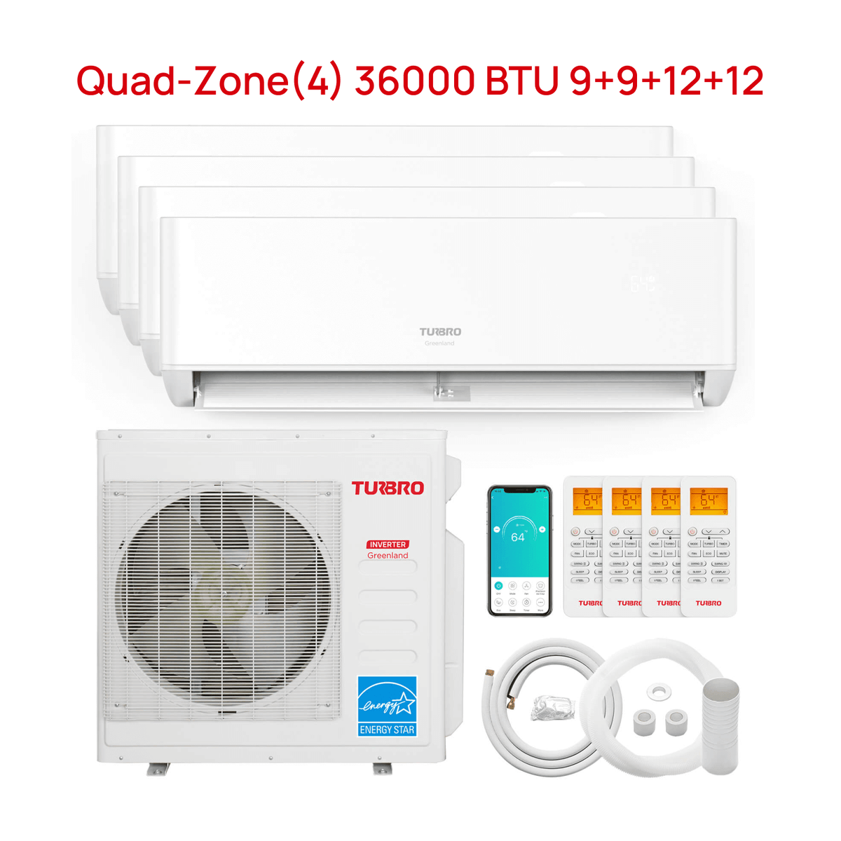 Greenland 36,000 BTU Quad-Zone(4) Mini Split Air Conditioner with Heat ...