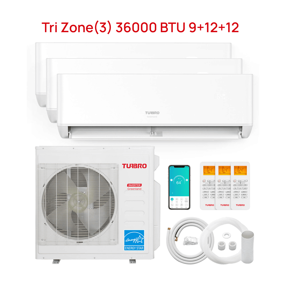 Greenland 36,000 BTU Tri-Zone(3) Mini Split Air Conditioner with Heat ...