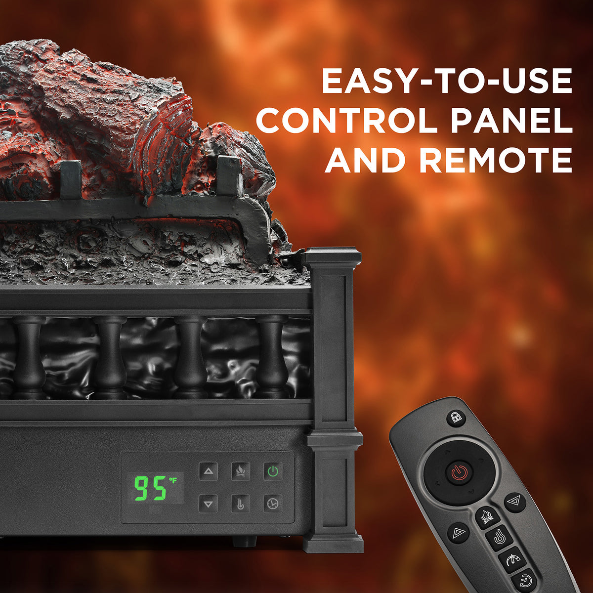 TURBRO Eternal Flame EF26-PB Electric Fireplace Insert Logs Heater ...