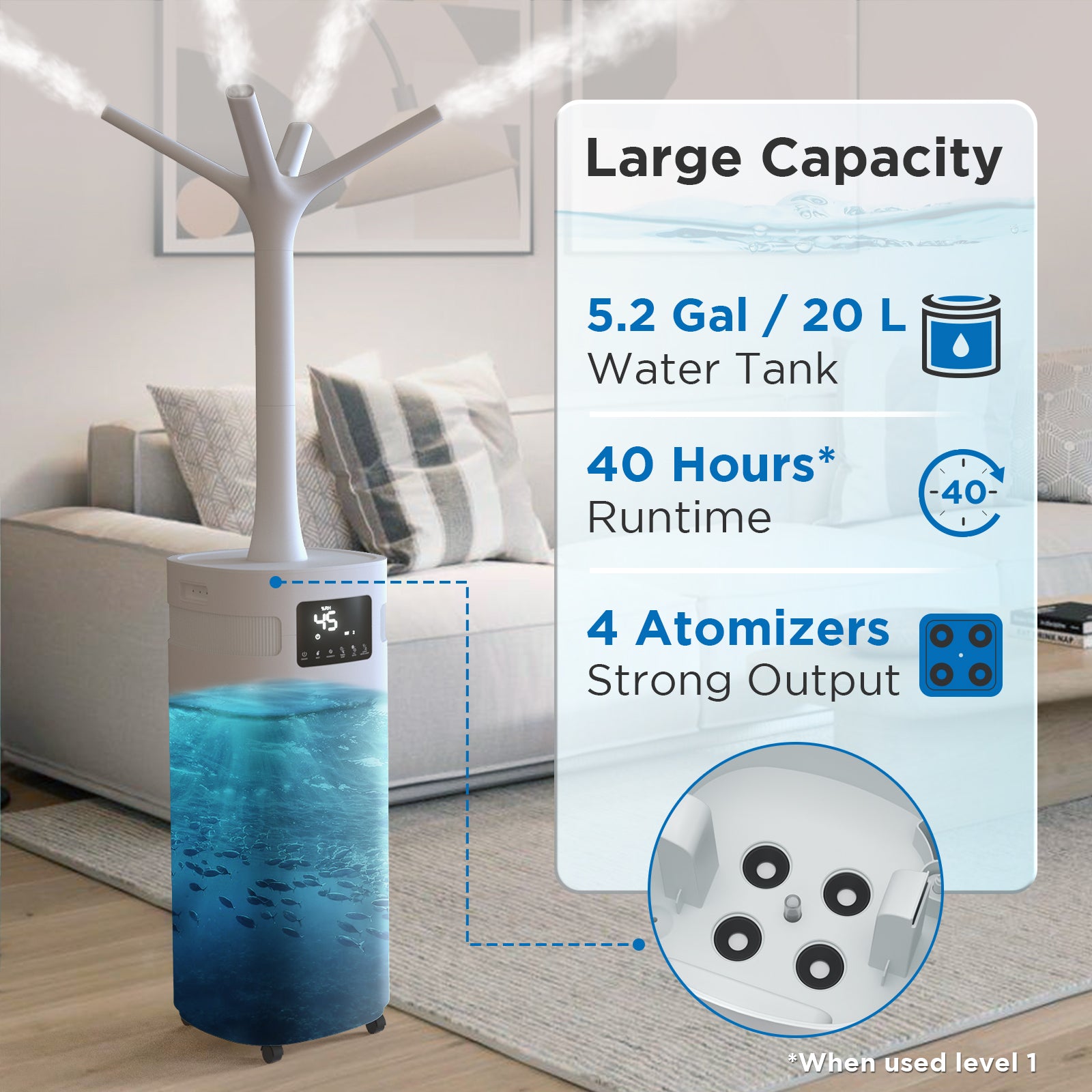 TURBRO Grow Room Humidifier with Humidistat, 5.3Gal/20L Ultrasonic Air ...