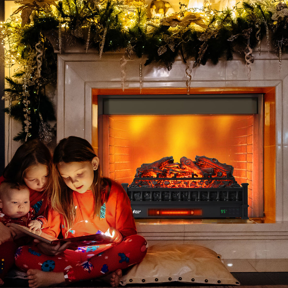 TURBRO Eternal Flame 26-Inch Infrared Quartz Electric Fireplace Log ...